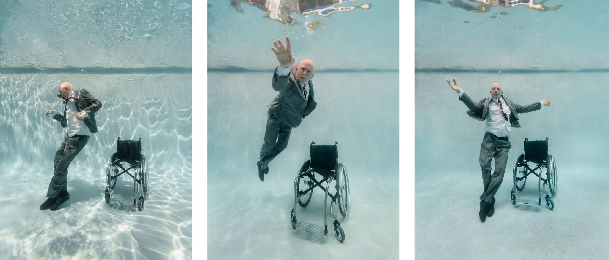 Disabled Man & His Wheelchair Underwater • Liz Harlin Photographic